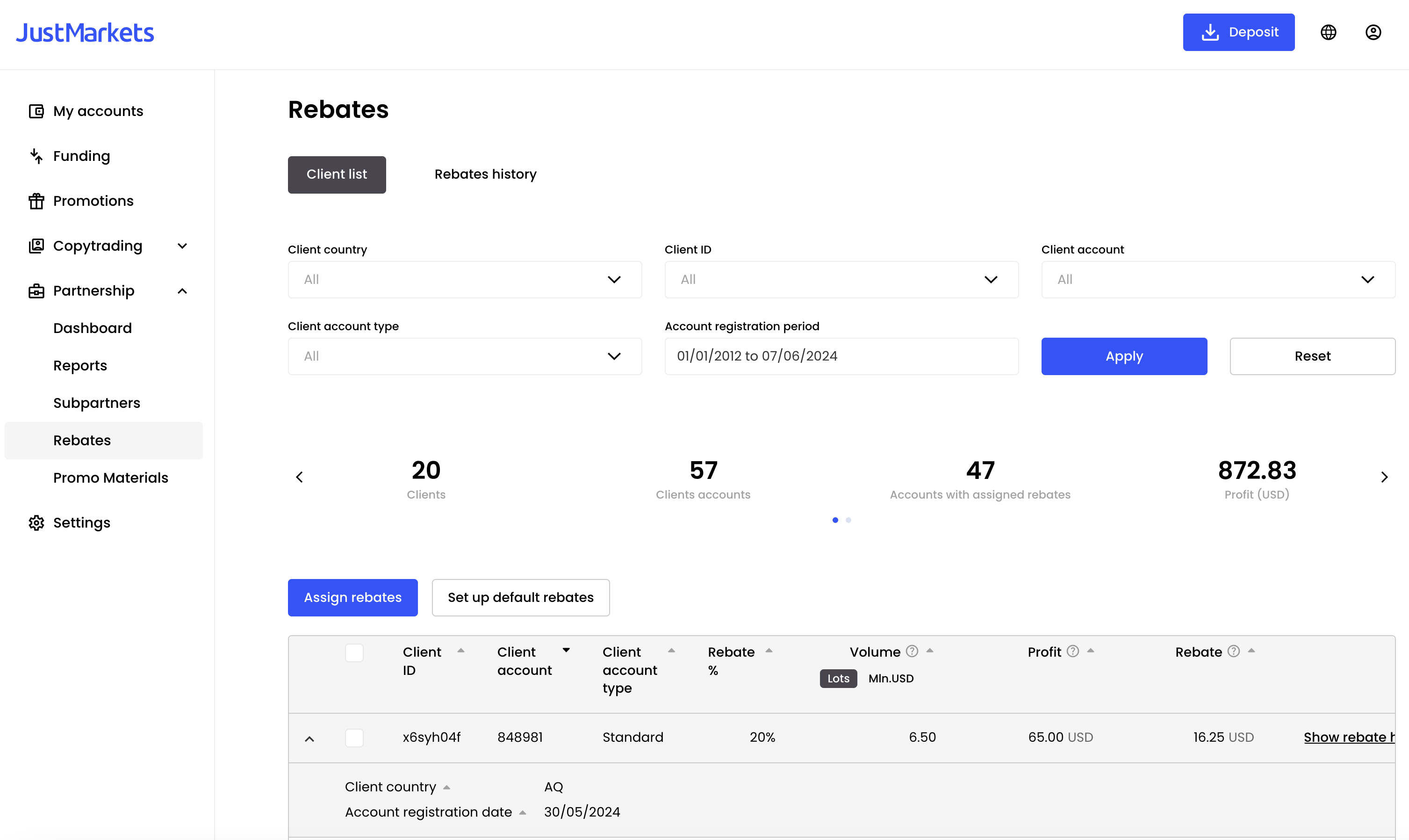 Exploring the rebates area – JustMarkets Help Center